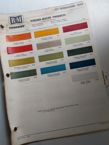 1971 International Truck Vtg. RM RINSHED-MASON Automotive Paint Color ...