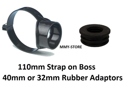 110mm Soil Pipe Black Strap on Boss Waste Pipe Adaptor 40mm or 32mm ...