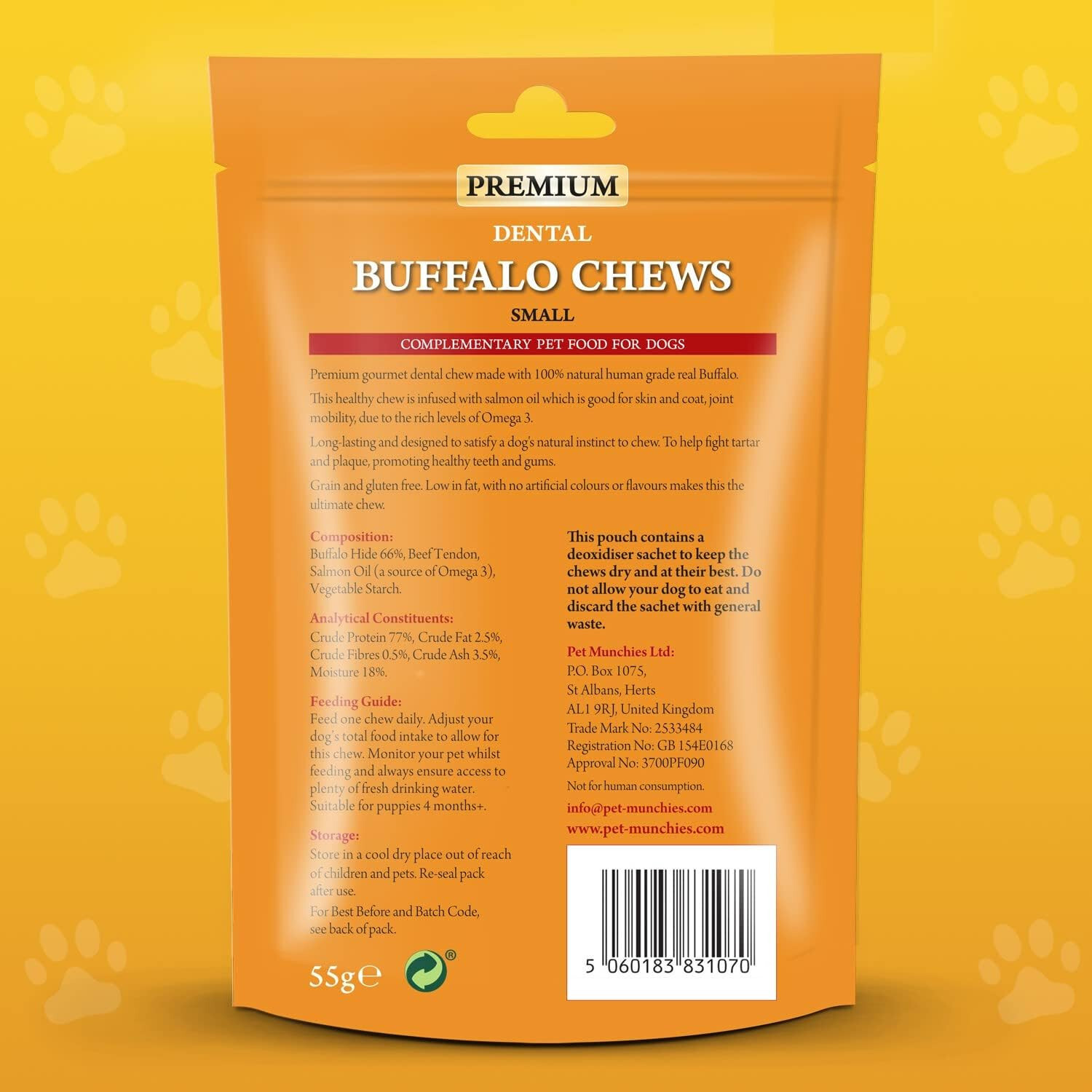 PET MUNCHIES PREMIUM SMALL DENTAL BUFFALO CHEWS DOG PUPPY NATURAL ...