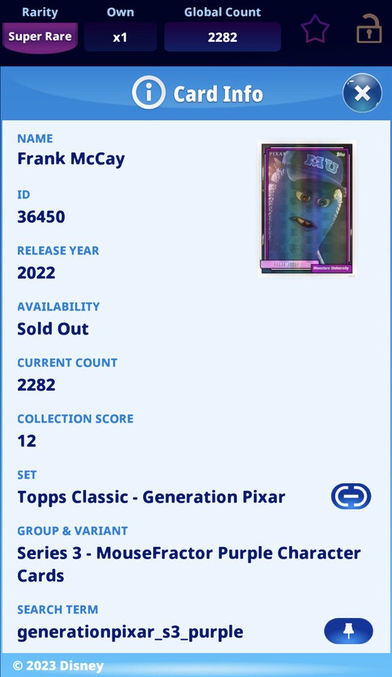 Topps Disney Collect 2022 Topps Classic S3 - Frank McCay - Purple SR ...