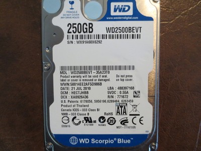 Western Digital WD2500BEVT-35A23T0 DCM:HECTJHBB 250gb 2.5" Sata Hard ...