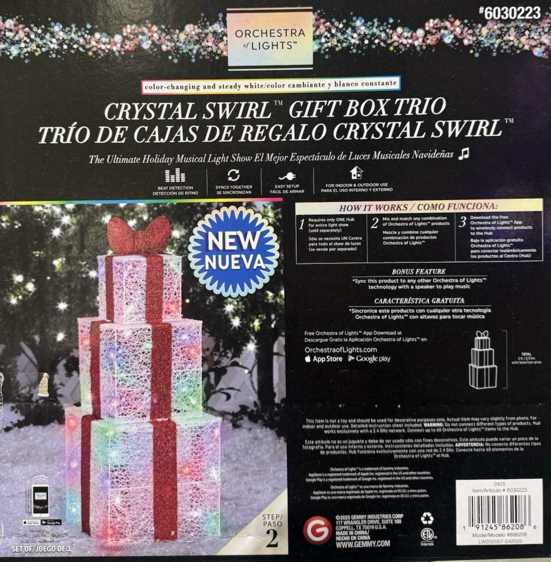 Gemmy Orchestra of Lights Color-Changing Crystal Swirl Gift Box Trio ...