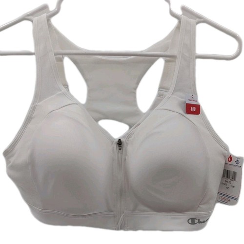 Champion Motion Control Sports Bra Women's 40 D White Front Zip Strappy ...