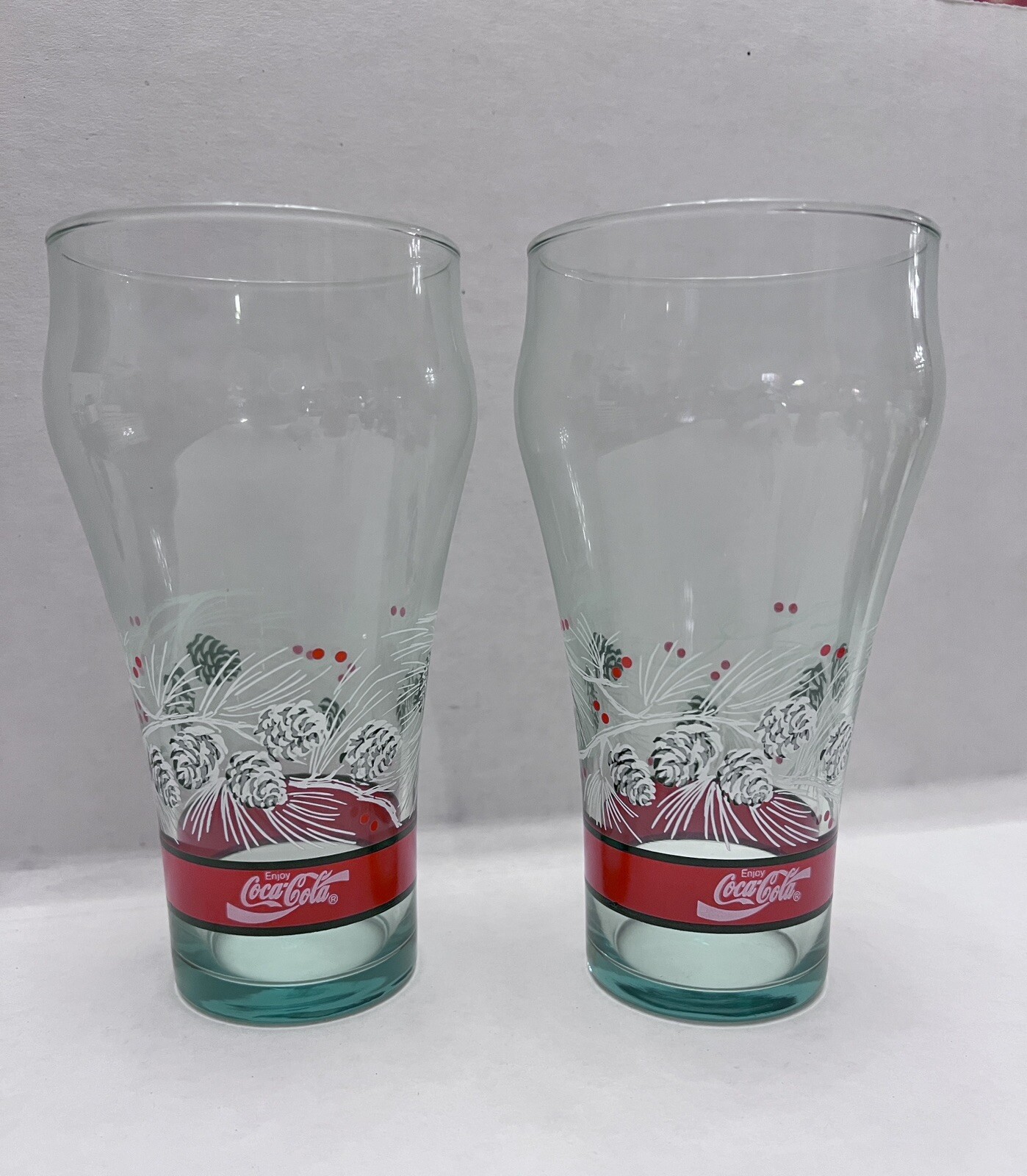 Libbey Coca Cola Christmas Glasses Pinecone Design Vintage Set of 2 | eBay