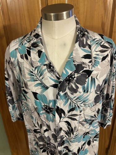 Hawaiian Aloha 3XL Shirt Floral Tropical White Teal Black Gray George ...