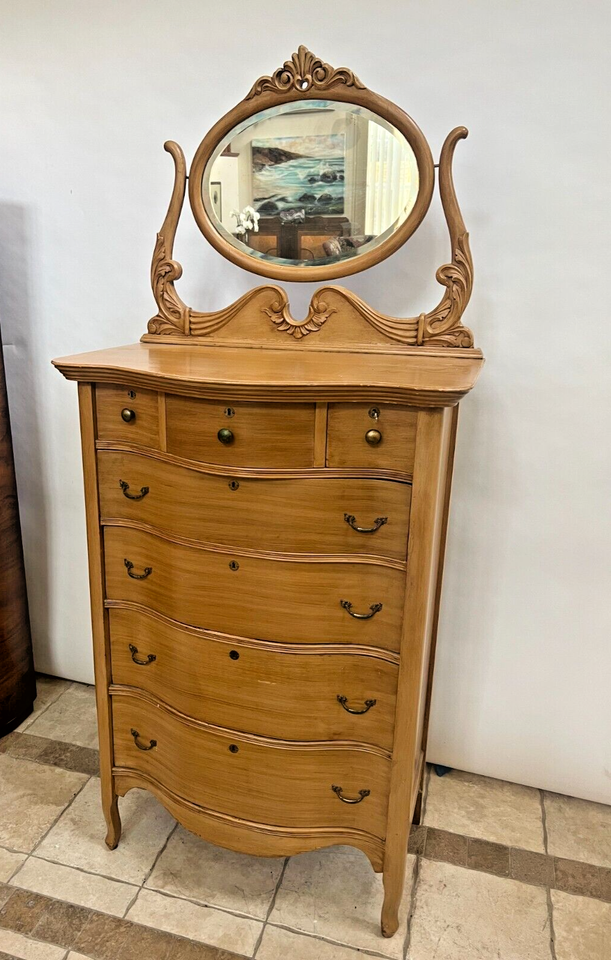 Antique Dresser Tallboy with Mirror Seven Drawers One locking top ...