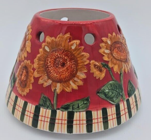 Sunflower & Plaid Ceramic Candle Shade/Topper for Jar Candles Rust ...