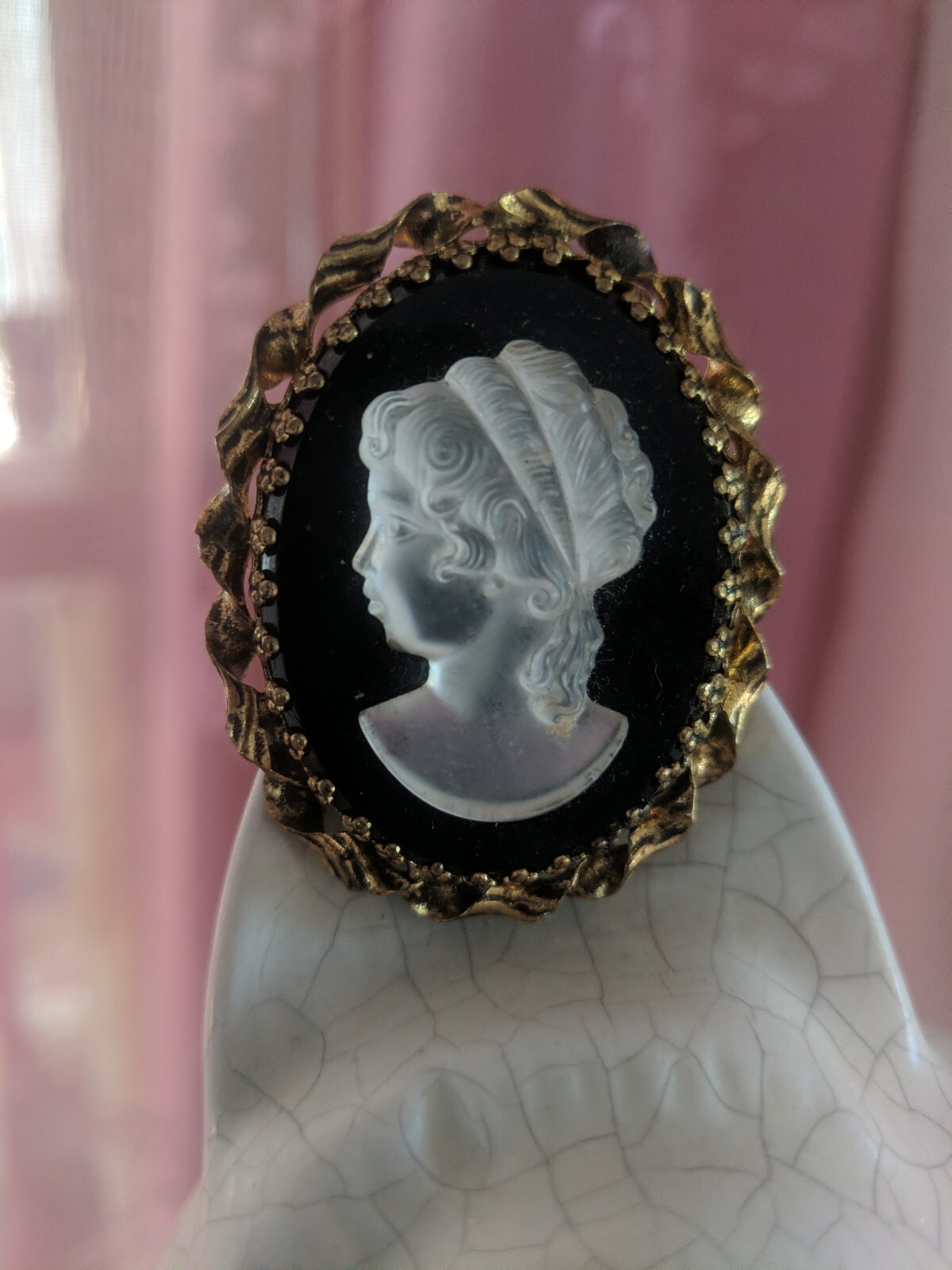 Large Vintage Clear Intaglio Pin/Pendant Faceted Reverse Cameo Signed W ...