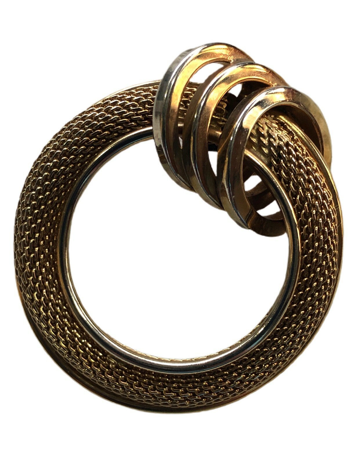 Vintage Kramer of New York Gold Tone Mesh Ring Pin Br… - Gem