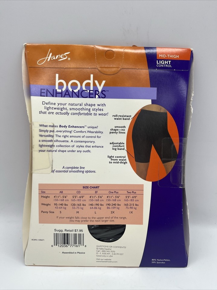 Hanes Body Enhancers Size Two Plus Black Shapewear Mid Thigh Light ...