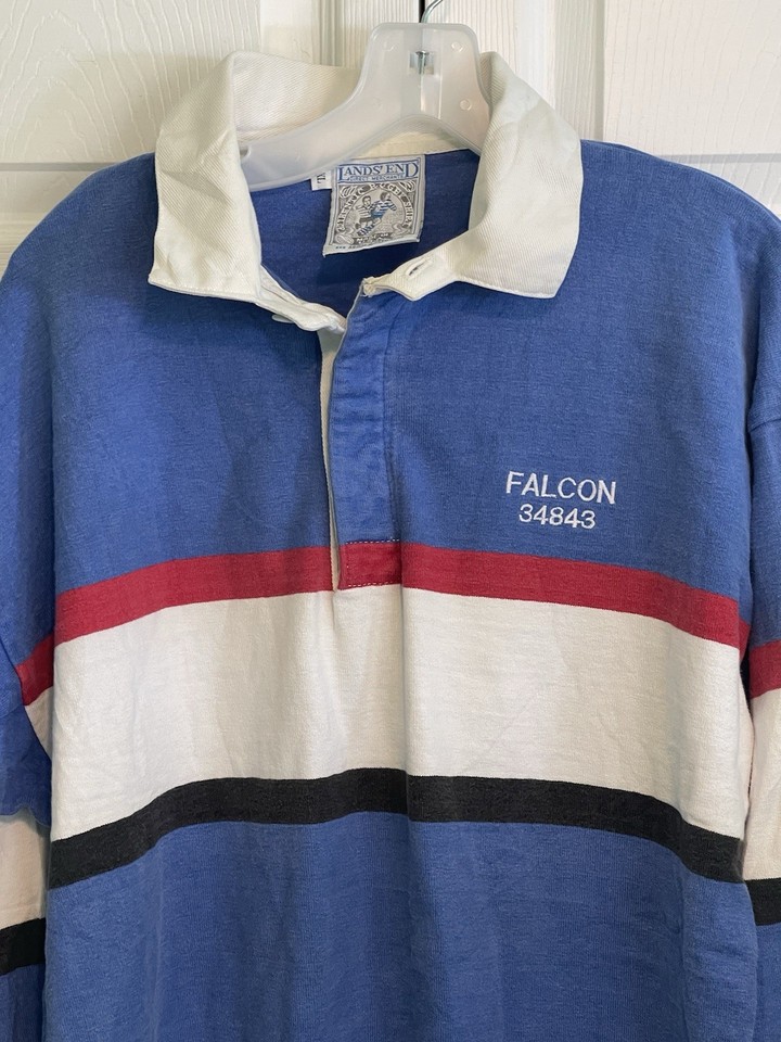 Vintage Lands' End Direct Merchants Rugby Shirt XL White Blue Stripe ...