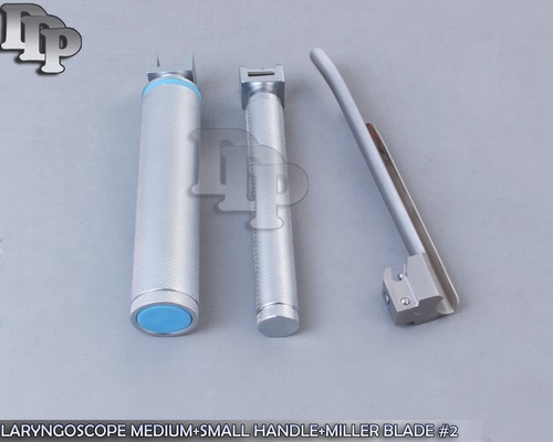 LARYNGOSCOPE MEDIUM+SMALL HANDLE+MILLER BLADE #2 INTUBATION ANESTHESIA ...