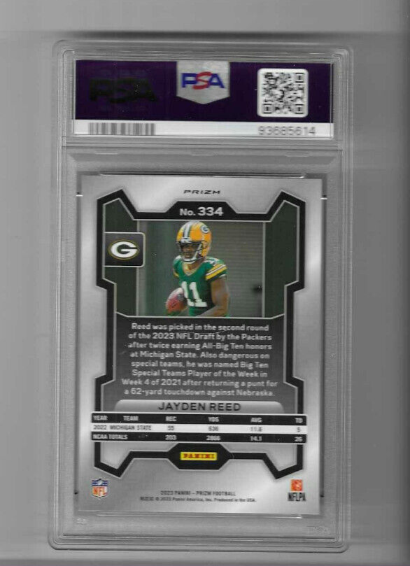 2023 PANINI PRIZM GREEN WAVE PRIZM JAYDEN REED RC PSA 10 GEM MINT #334 ...