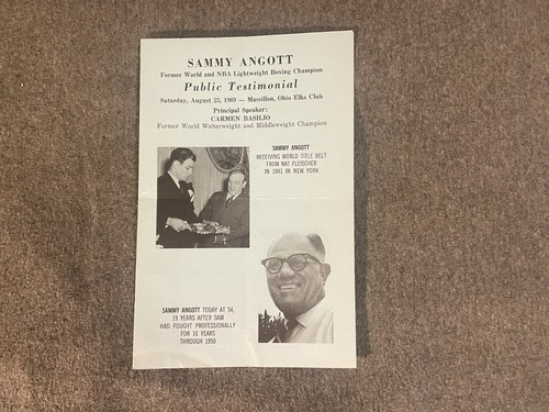 Sammy Angott Public Testimonial Brochure Poster 1969 Carmen Basilio ...
