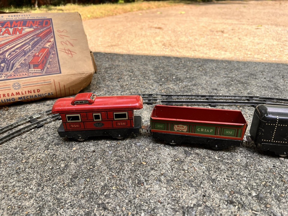 Vintage 1950's Marx Mechanical Train Set Tin Wind Up Train Set with Box ...