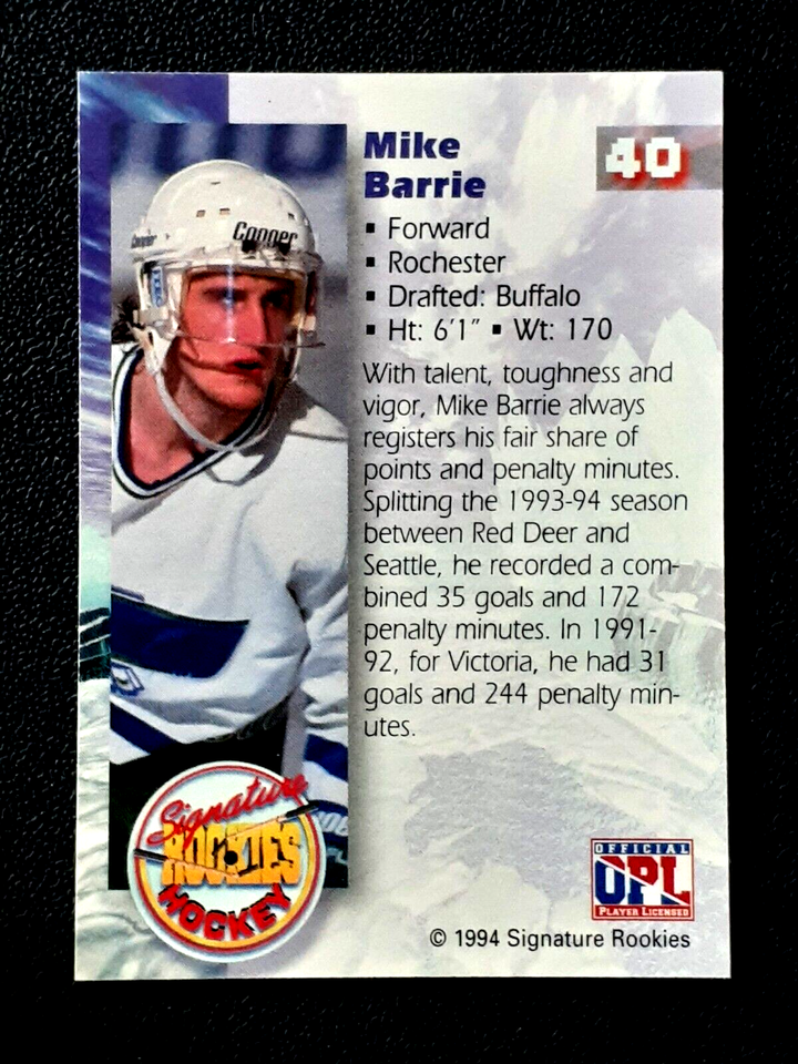 MIKE BARRIE AUTO 1995 SIGNATURE ROOKIES SIGNATURES NO 40 #5738/7750 ...