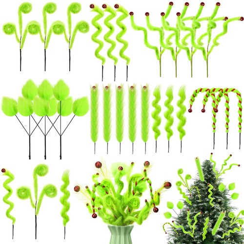 24 Pcs Lime Green Furry Christmas Tree Picks 17 Inch Christmas Tree ...