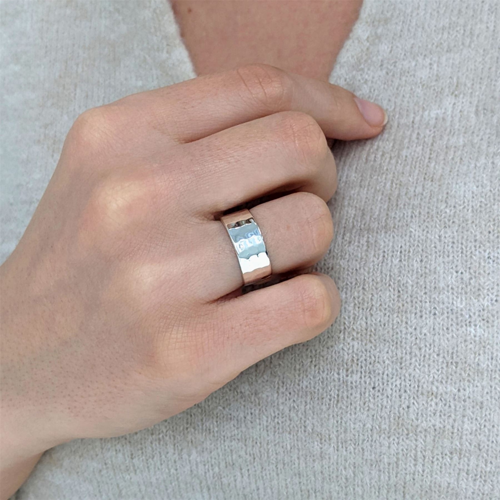 Sterling Silver Ring 925 Wide Hammered Chunky Flat Band Classic ...