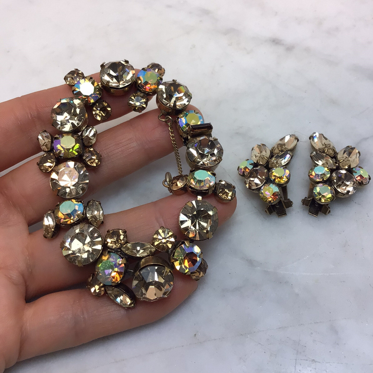 Vintage REGENCY JEWELS Yellow AB Rhinestone Bracelet … - Gem