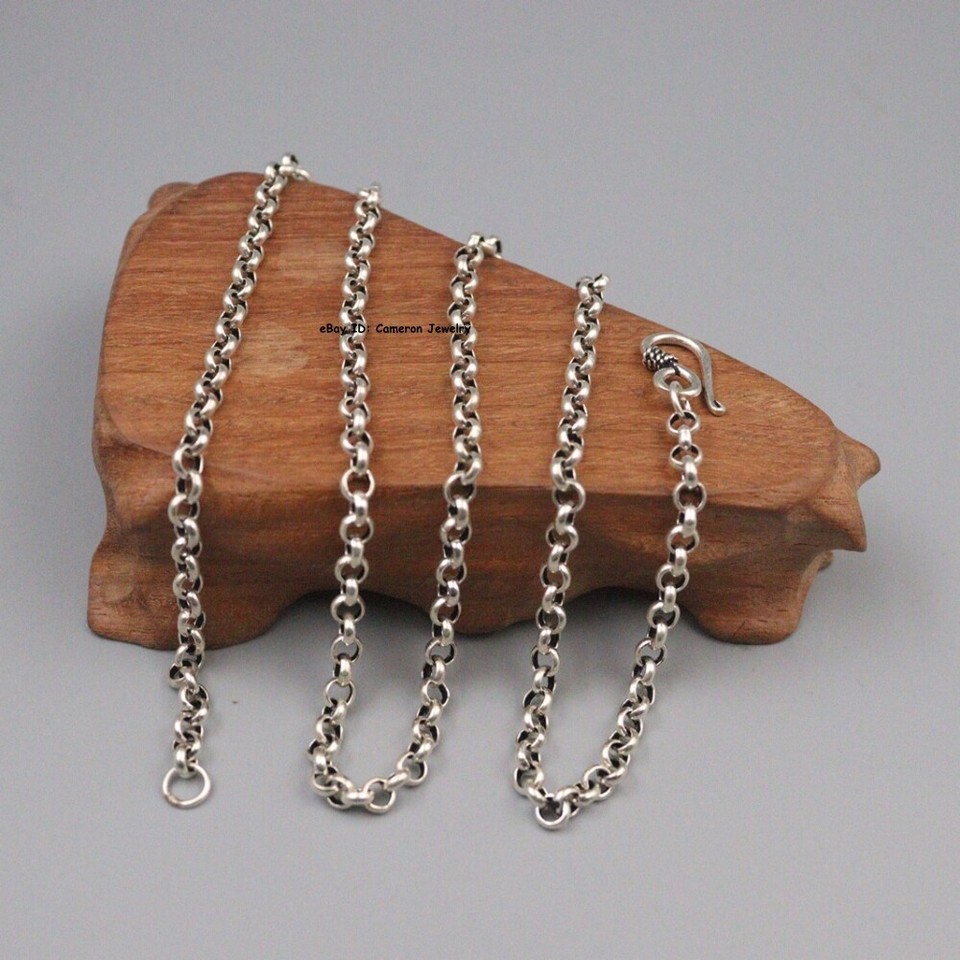 Pure S925 Sterling Silver Chain Men Women 4mm Cable Link Necklace 12 ...