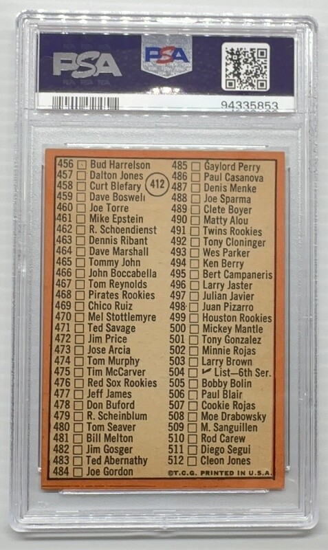 1969 Topps Baseball 5th Series Checklist #412 PSA 5 EX | eBay