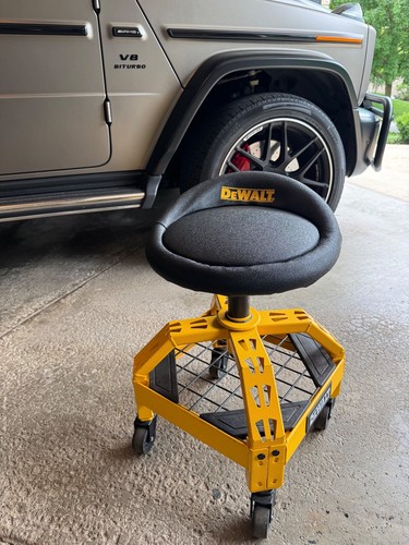 Used Dewalt Adjustable Shop Garage Stool Rolling Casters Steel Frame ...