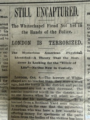 RARE Original 1888 Newspaper JACK THE RIPPER “WHITEChAPEL FIEND" FRAMED ...