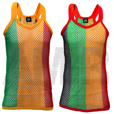 Mens Rastafarian 3/4 Tone String Vests Jamacian 100% Cotton Premium ...