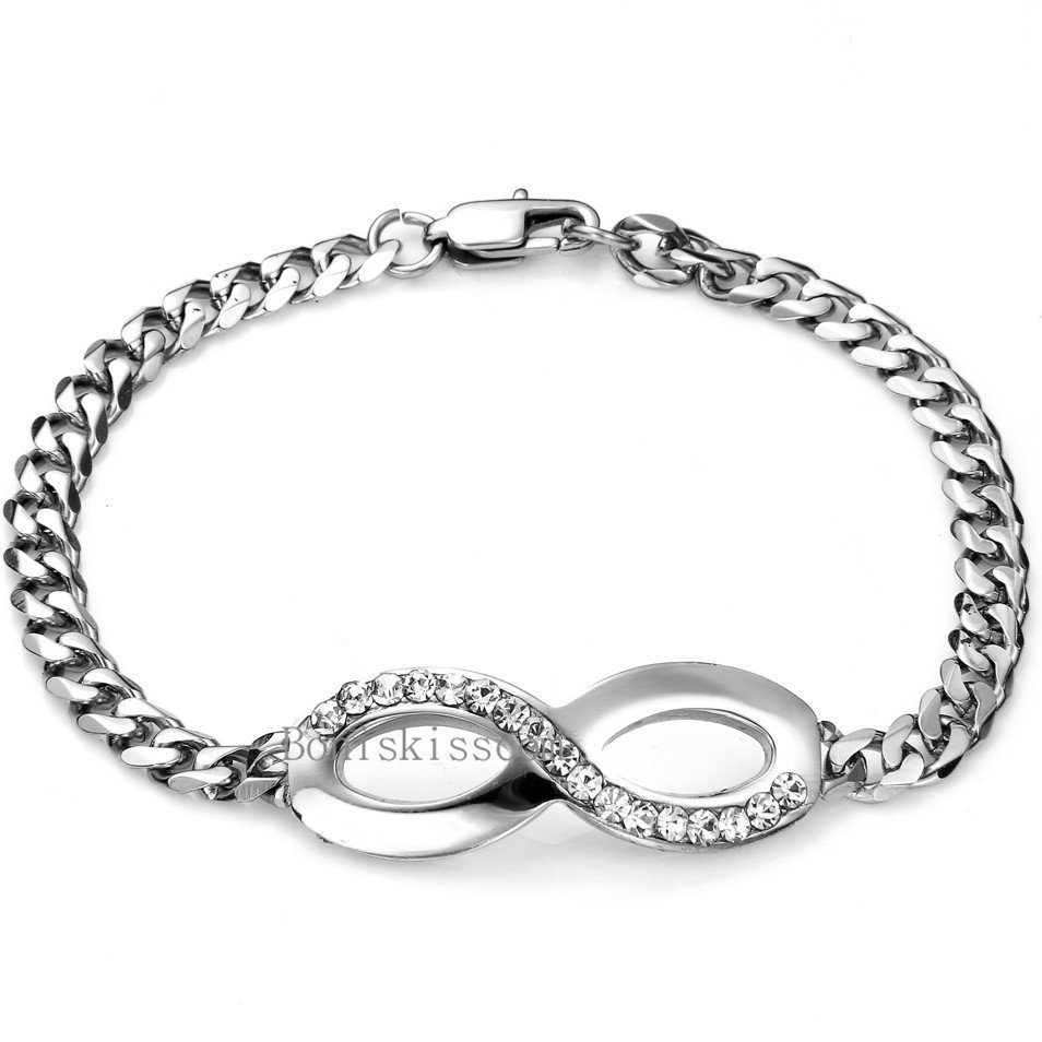 Infinity Symbol Charm Braided Chain Stainless Steel Bangle Bracelet ...