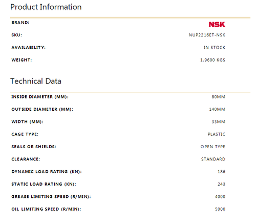 1PC NSK NUP 2216 ET Cylindrical Roller Bearing 80x140x33mm | eBay