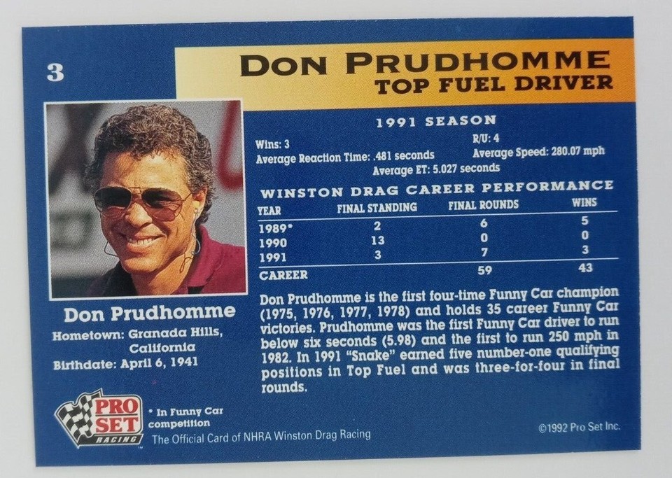 1992 Pro Set NHRA and Winston Drag Racing Cards (Pick Your Card) | eBay