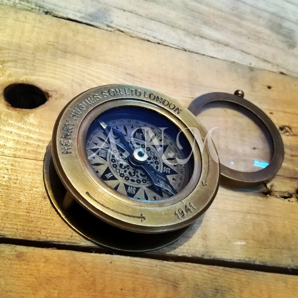 Antique Nautical Brass Compass Flip Out Magnifying Glass Vintage ...