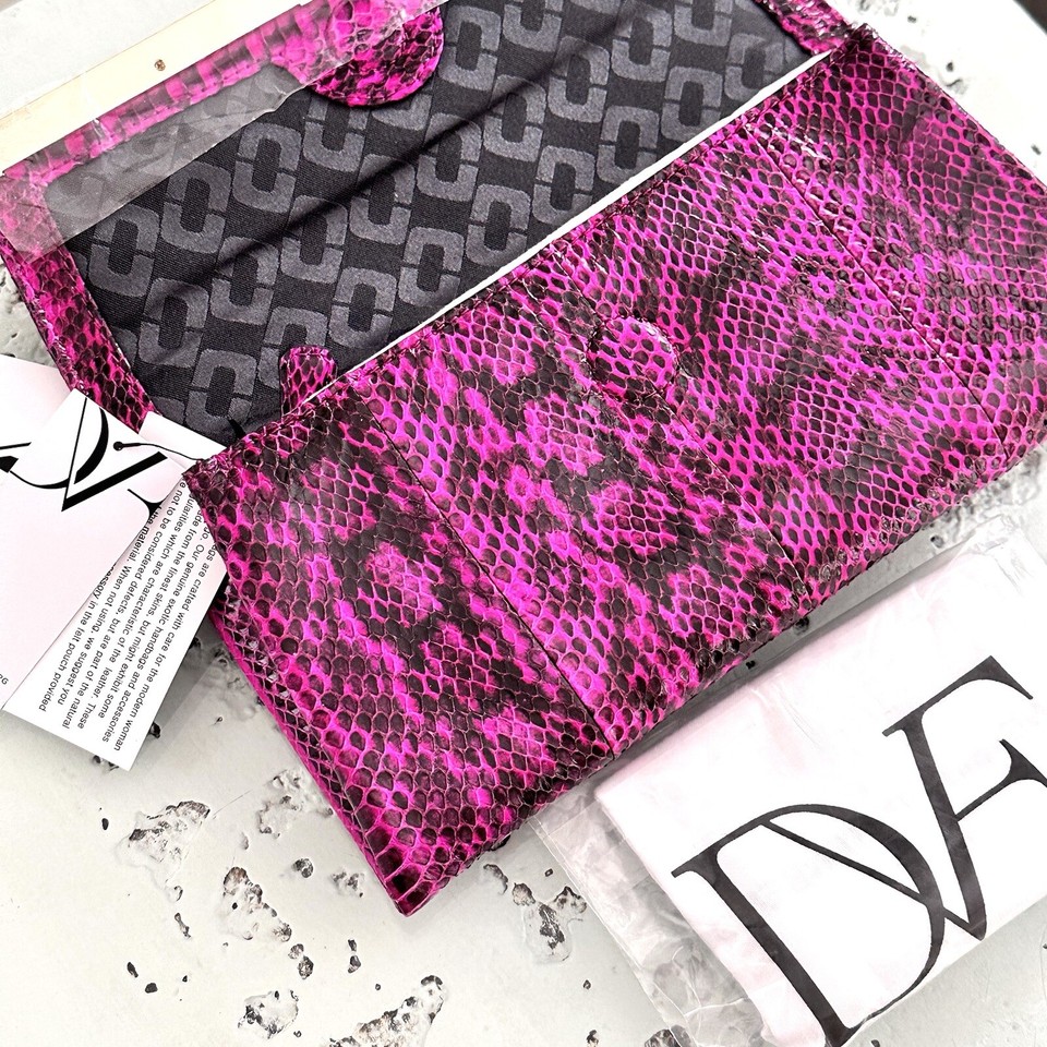 NWT DVF Python Clutch Bag Leather Envelope Snake Magenta Magnetic ...