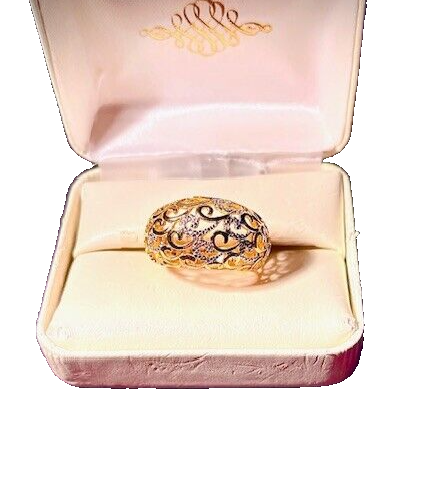 BEAUTIFUL RL GOLD AND 925 SILVER FILIGREE ON A DOMED RING - SIZE: 7 1/2 ...