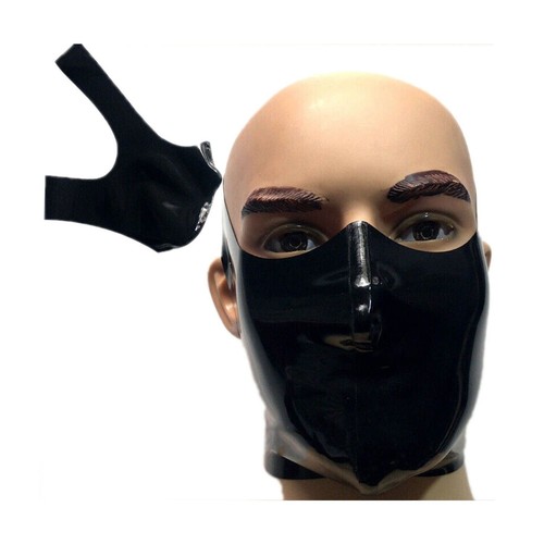 Black Latex Rubber Hood Mask with Open Head Harness Club Party Cosplay ...