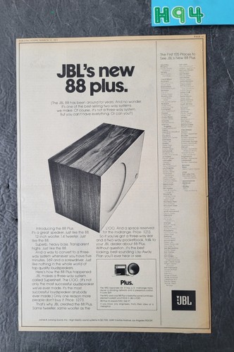 JBL 88 Plus Speaker Promo Print Advertisement Vintage 1973 | eBay