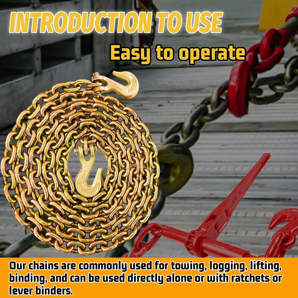 1/4" Tow Chain|G80 Tie Down Log Chain with G70 Hooks for Towing|12FT ...