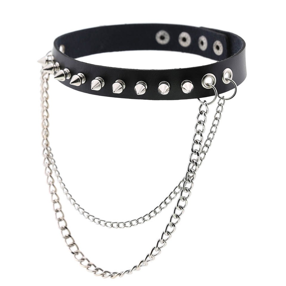 Mens Womens Gothic Punk Black Spiked Stud Choker Faux Leather Neckband ...