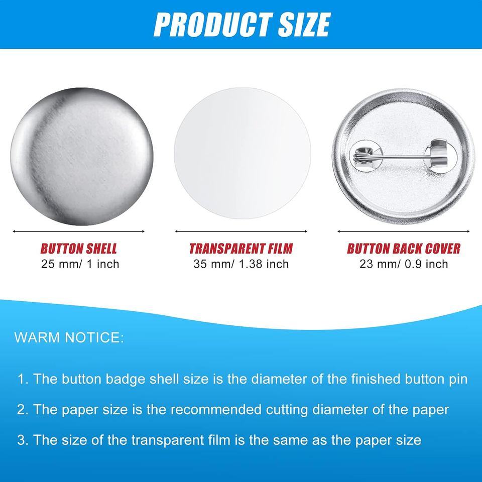 300 Piece Blank Badge Button Kit for Button Maker Machine, Includes ...