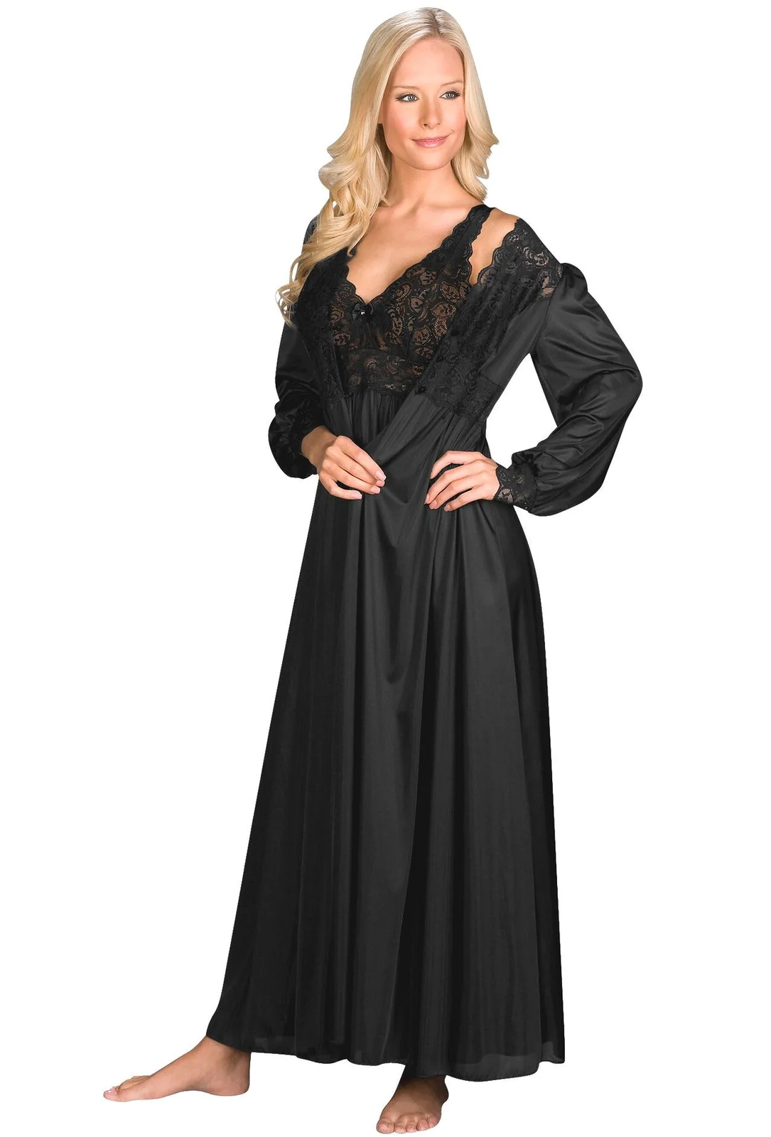 Shadowline Nightgown Peignoir Silhouette Long Nylon Gown with Robe Two ...