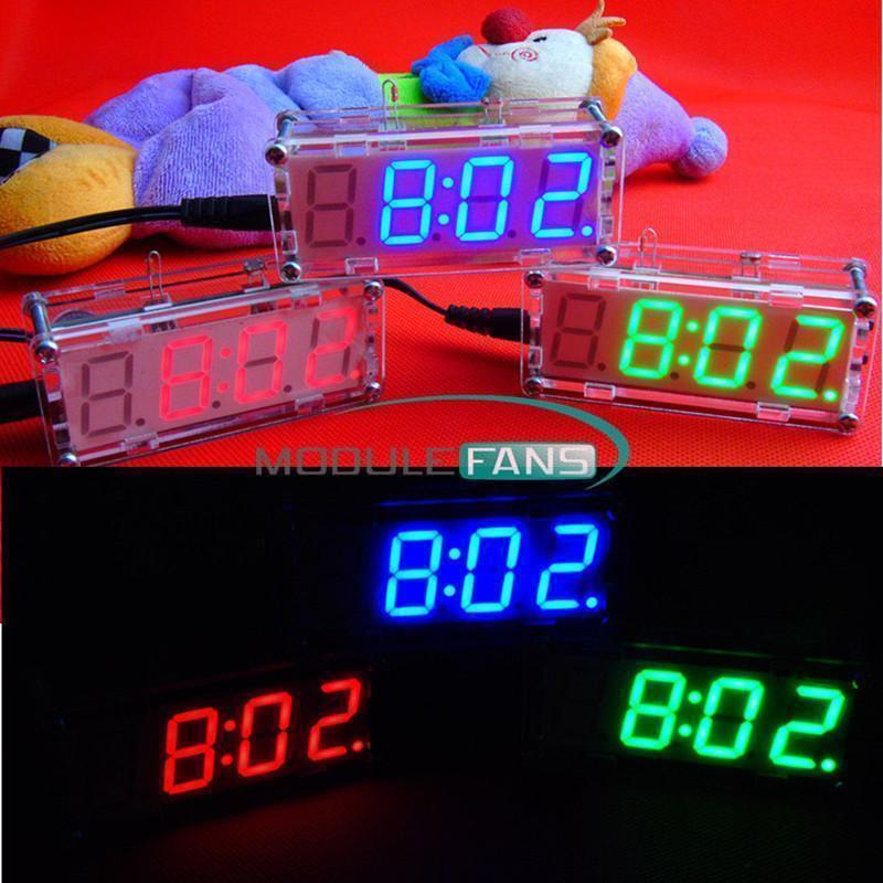 4-Digit LED Digital Electronic Clock DIY Kit Light Control Case Red ...