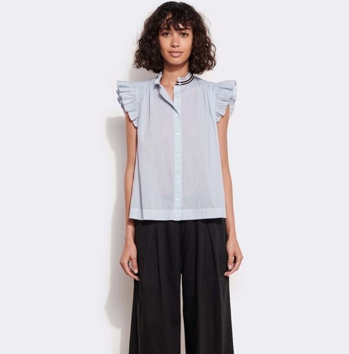 Sundry Size M Flutter Sleeve Button Top Rain Light Blue Short Sleeve | eBay