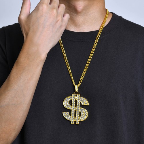 Gold Color Dollar Sign Necklaces for Men Cuban Chain, Money Dollar ...