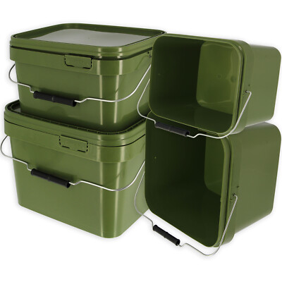 Fishing Bait Buckets Green Square 5L & 10L Litres Boilies Pellets Spod ...