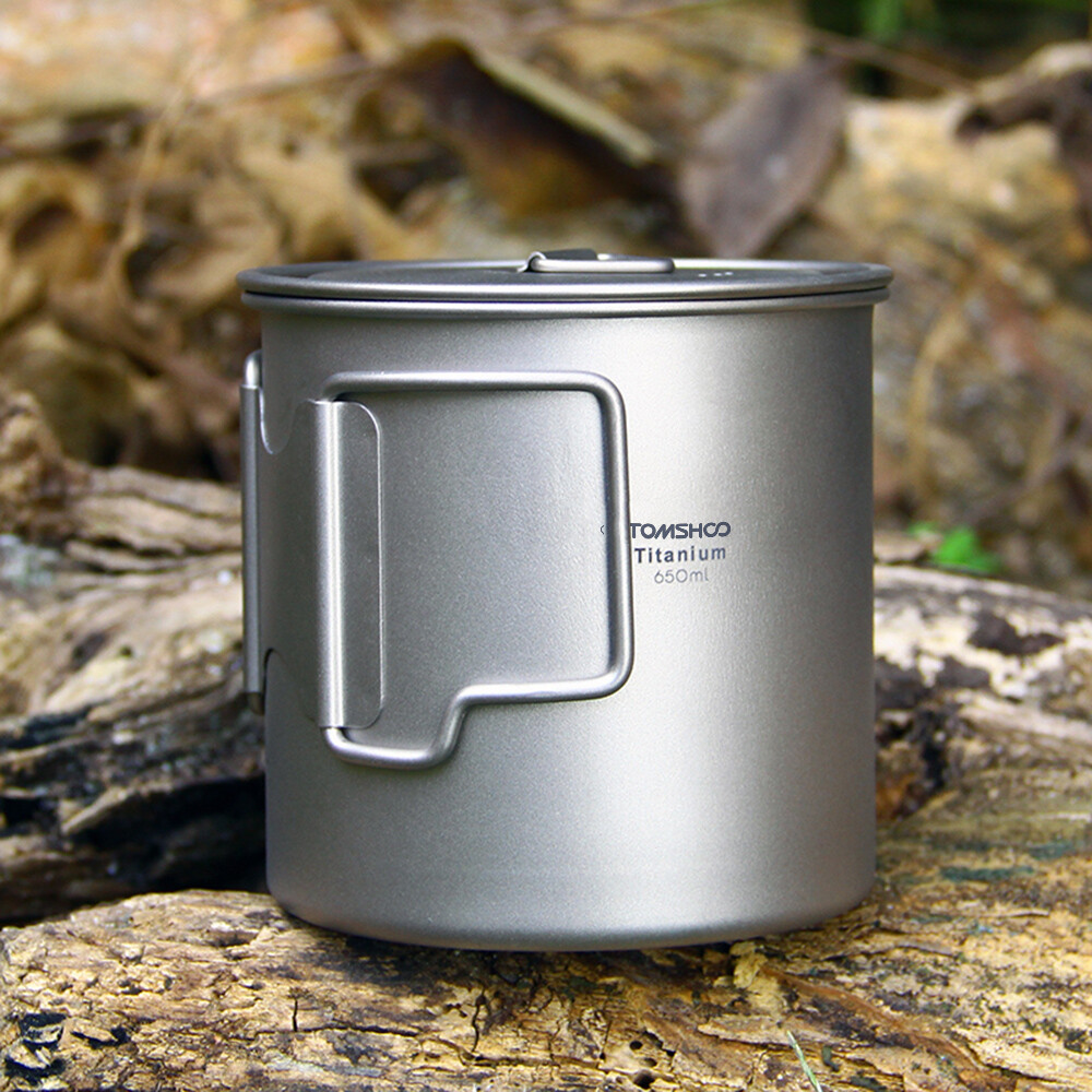 TOMSHOO Titanium Cup 650ml Ultralight Titanium Pot Mug Outdoor Camping ...
