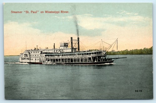 POSTCARD Steamer St Paul on the Mississippi River Boat Passenger Ship ...