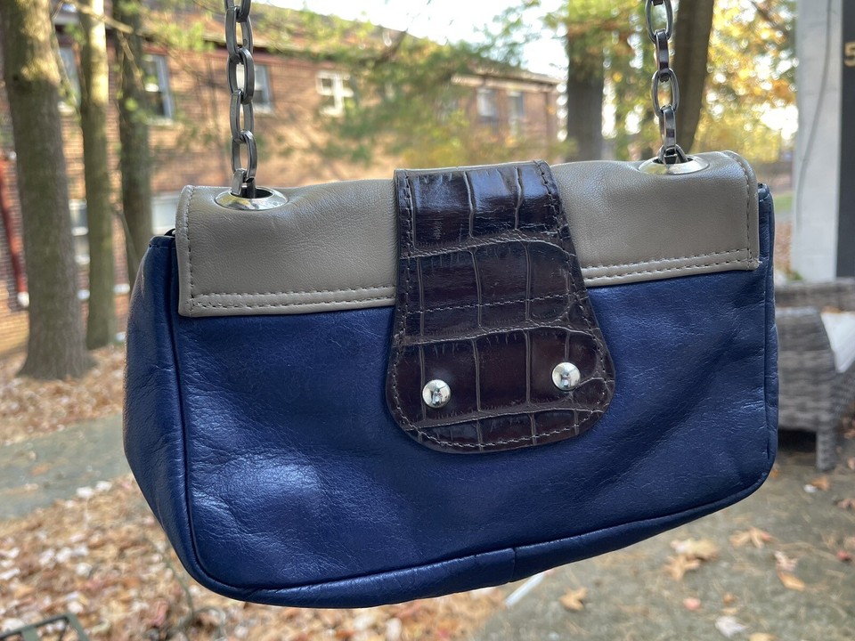 Jose Bravo Small Crossbody Purse Clutch Chain Strap Blue Brown Croc ...