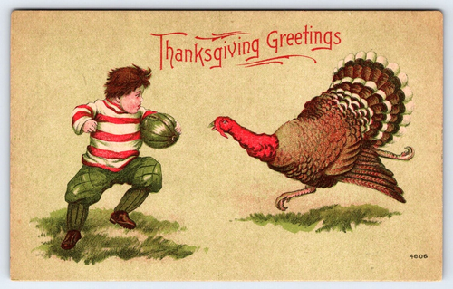 VINTAGE OLD ANTIQUE POSTCARD THANKSGIVING GREETINGS BOY WATERMELON ...