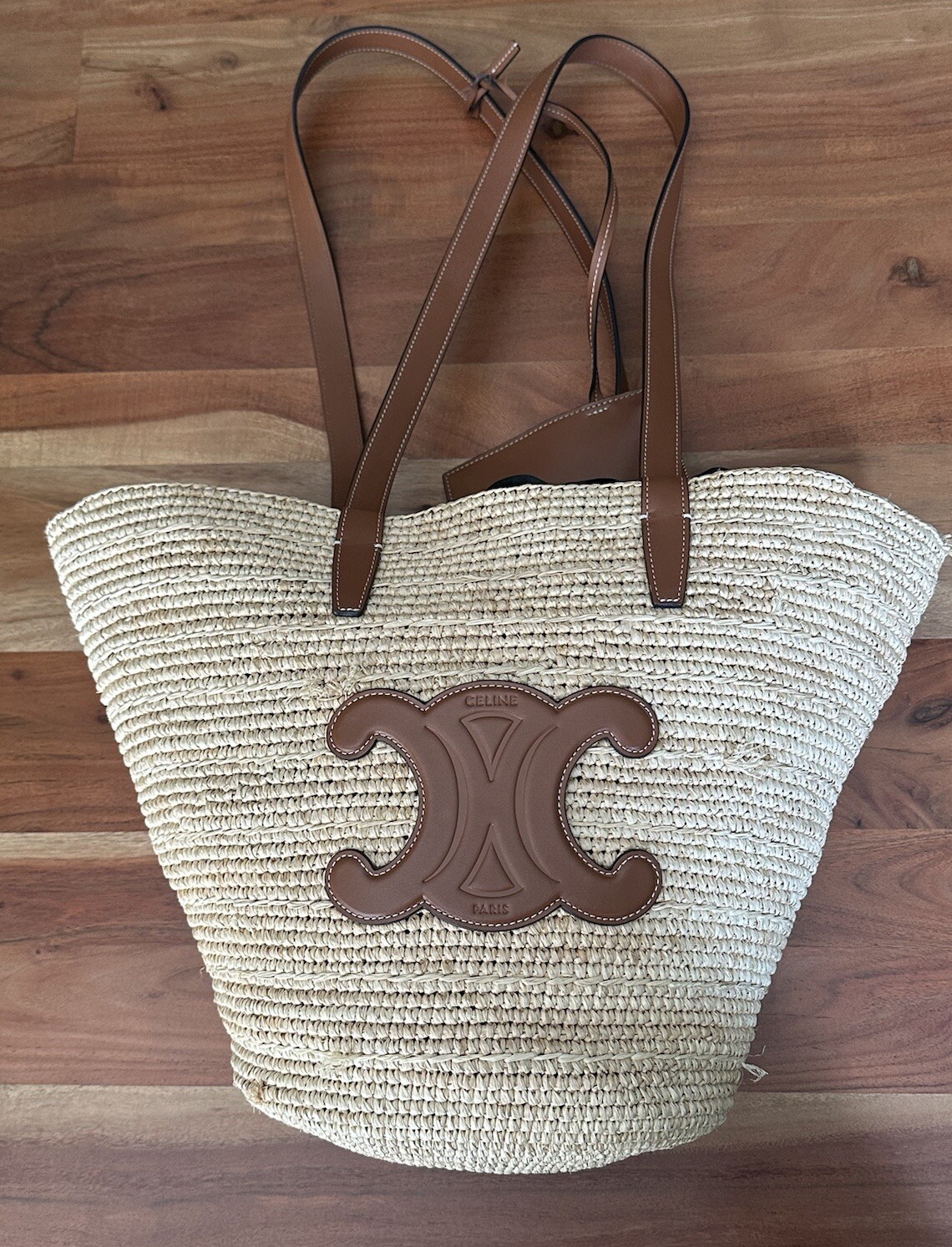 2024 collection Celine raffia straw bag with brown le… - Gem