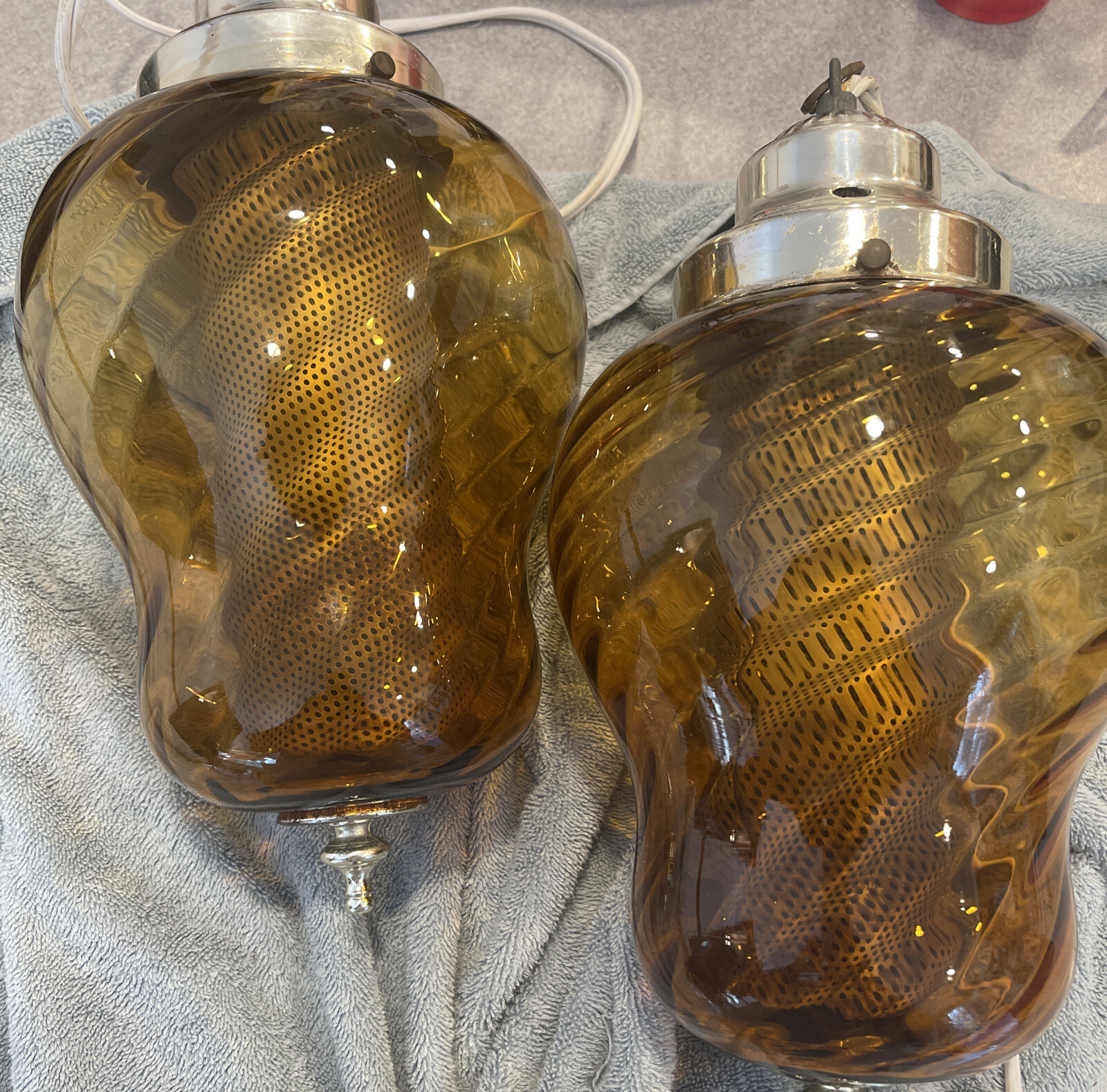 vintage amber yellow beehive hanging lamps Set If 2 Works | eBay